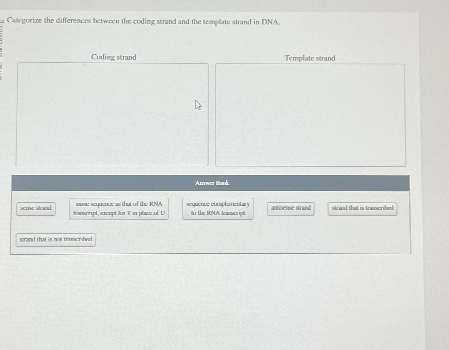 Solved Categorize the differences between the coding strand | Chegg.com