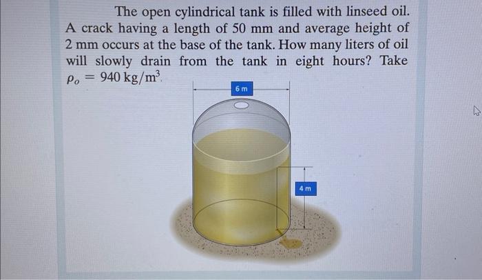Solved The open cylindrical tank is filled with linseed oil. | Chegg.com