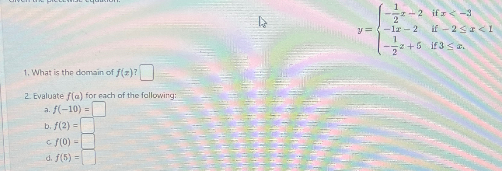 Solved y={-12x+2 if x