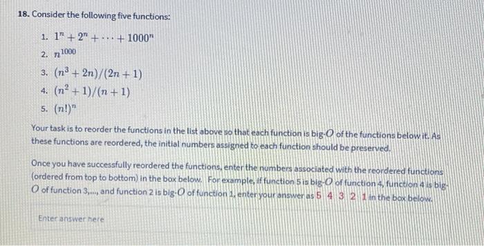 Solved 18. Consider the following five functions: 1. | Chegg.com