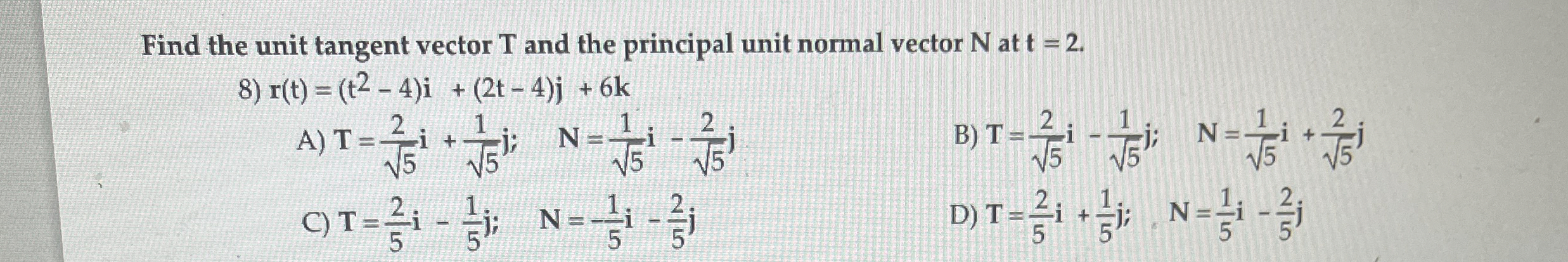 Solved Find the unit tangent vector T and the principal unit | Chegg.com
