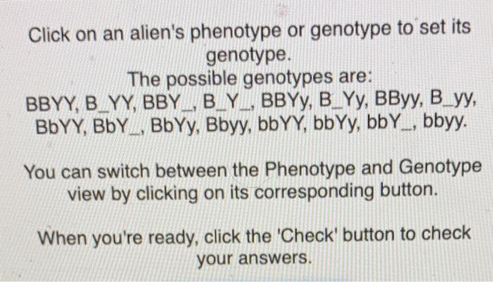 Solved Click on an alien's phenotype or genotype to set its | Chegg.com