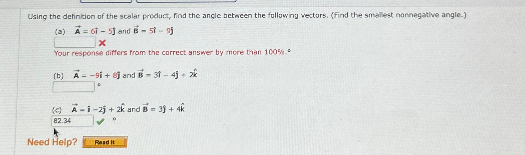 Solved Using the definition of the scalar product, find the | Chegg.com