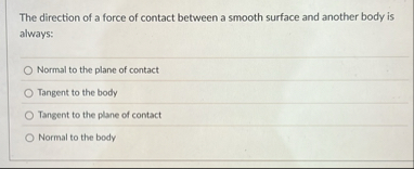 Solved The direction of a force of contact between a smooth | Chegg.com