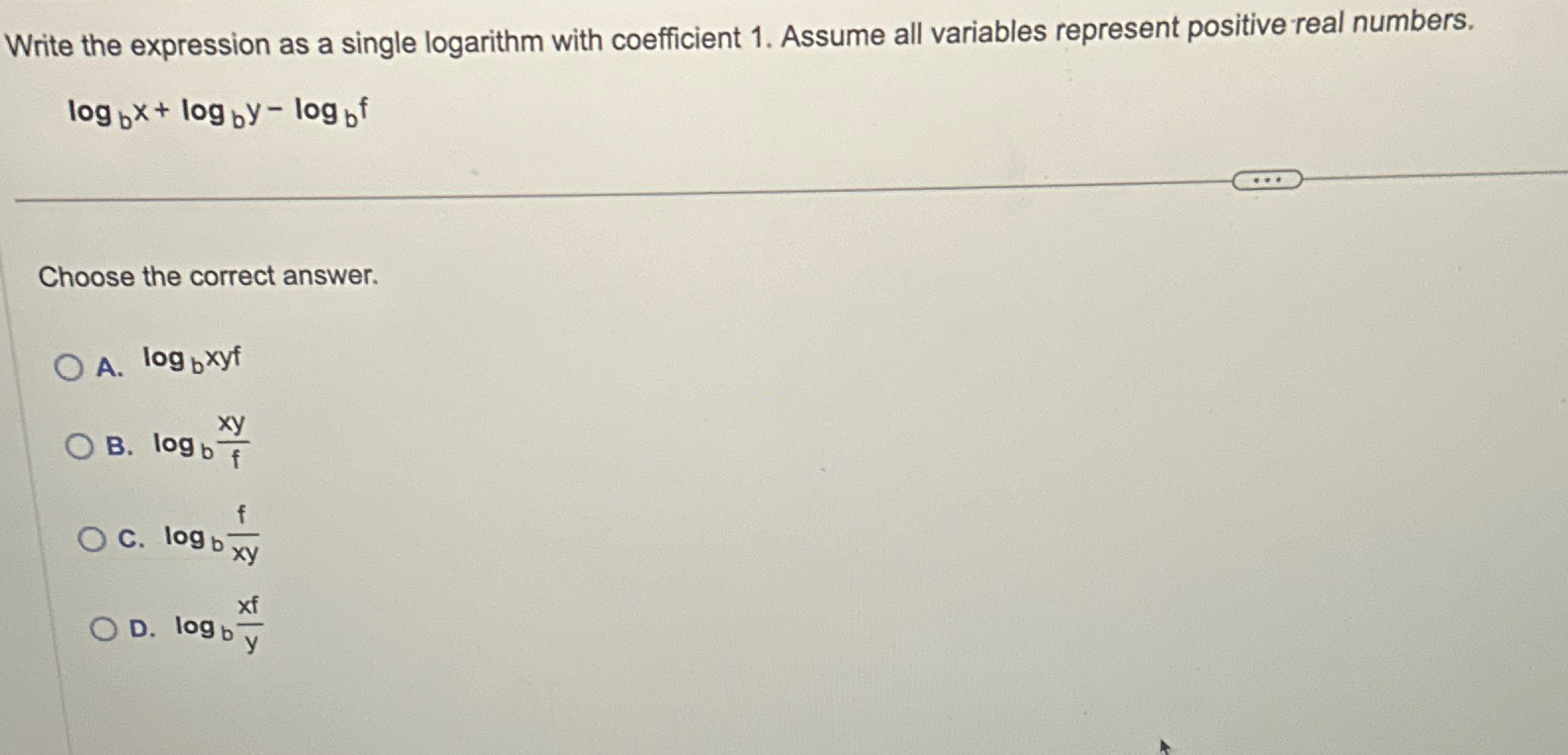 Solved Write the expression as a single logarithm with | Chegg.com