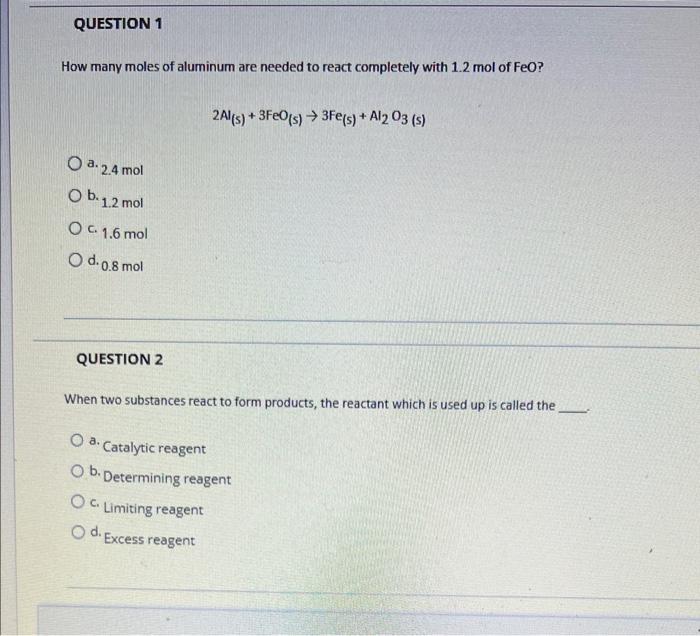 Solved How many moles of aluminum are needed to react | Chegg.com
