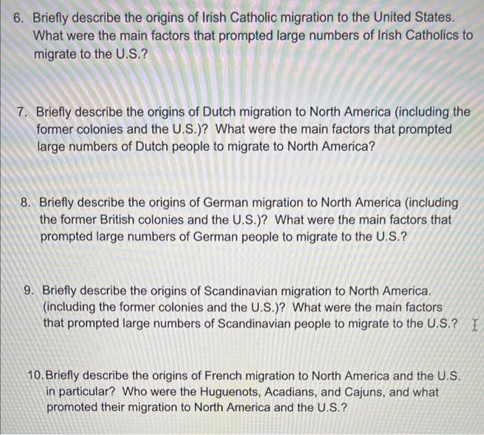 6. Briefly describe the origins of Irish Catholic | Chegg.com