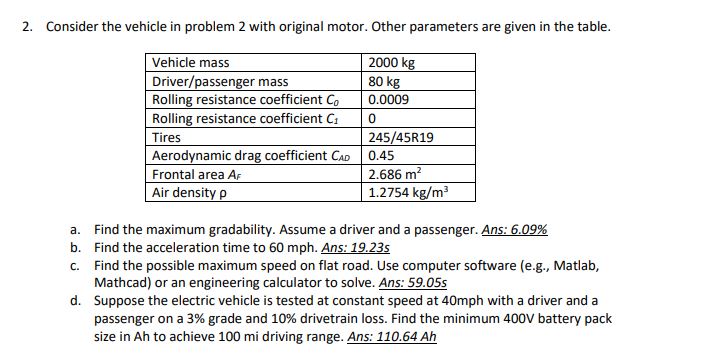 Solved Consider the vehicle in problem 2 ﻿with original | Chegg.com