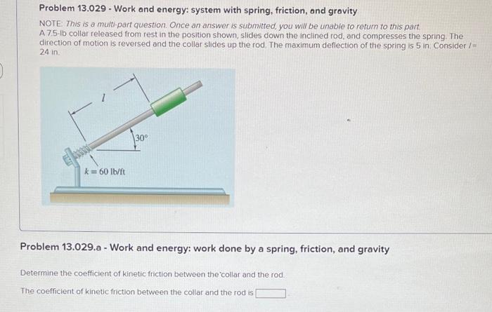 Solved Problem 13.029 - Work and energy: system with spring, | Chegg.com