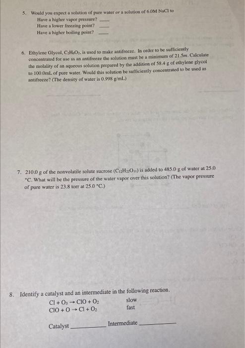 Solved 5. Would you expect a solution of pure water or a | Chegg.com