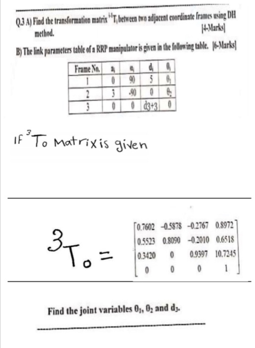 Q.3 A) Find the transformation matrix"'t, between two | Chegg.com