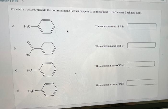 Solved vestion 10133 For each structure, provide the common | Chegg.com