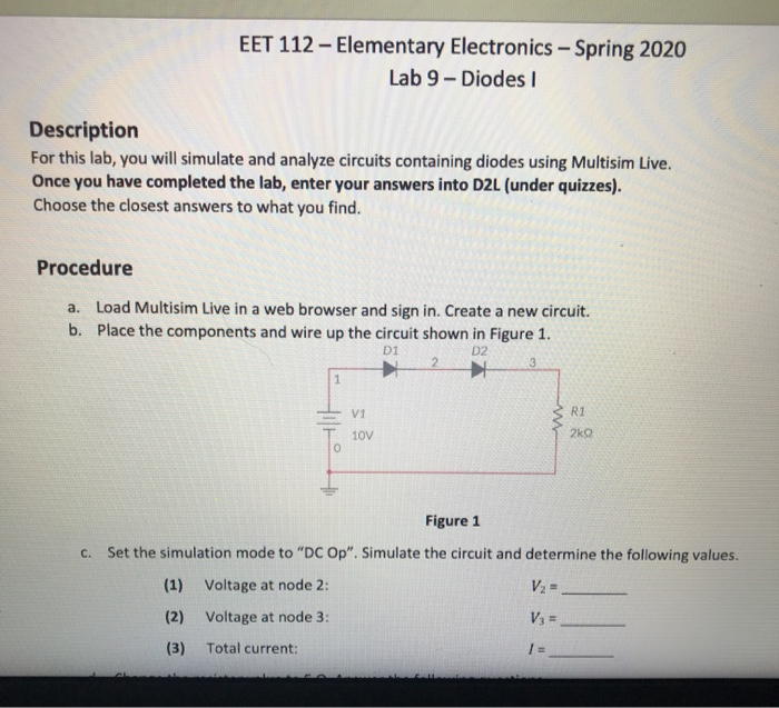 Solved EET 112 - Elementary Electronics - Spring 2020 Lab | Chegg.com