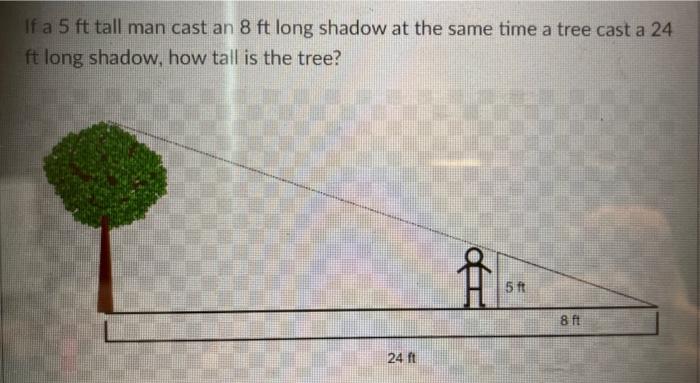 Solved If a 5ft tall man cast an 8ft long shadow at the same | Chegg.com