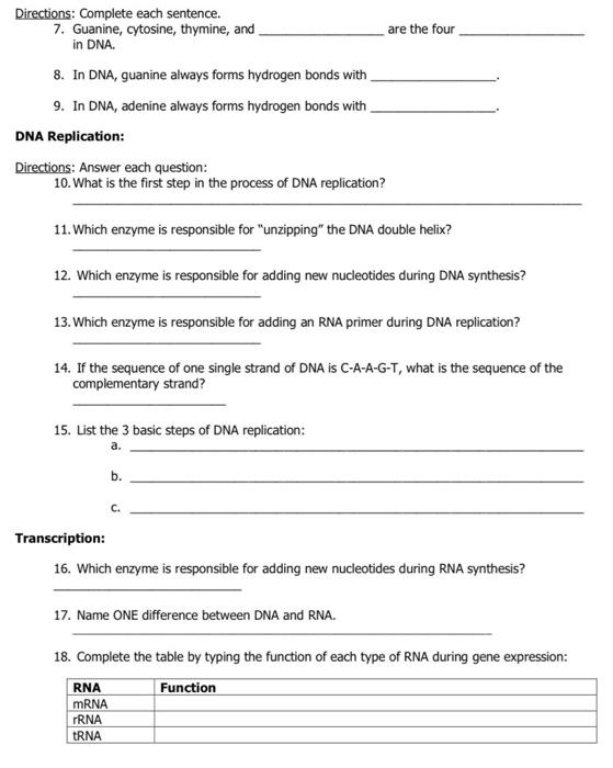 Solved DNA, Replication, and Gene Expression Assignment (35 | Chegg.com