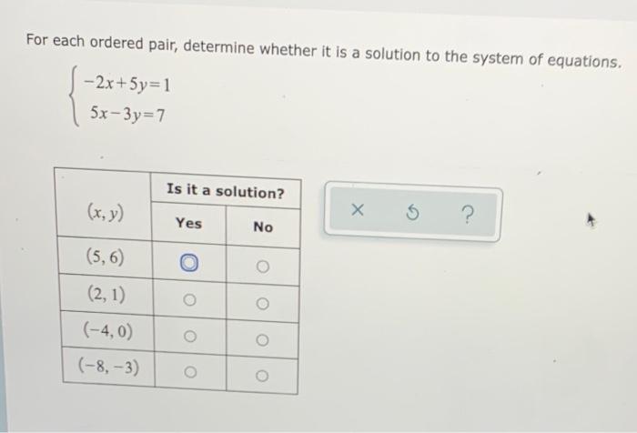 Solved For each ordered pair, determine whether it is a | Chegg.com
