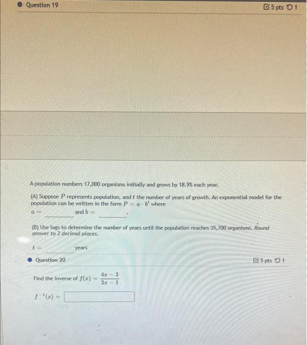 Solved A population numbers 17,000 organisms initially and | Chegg.com