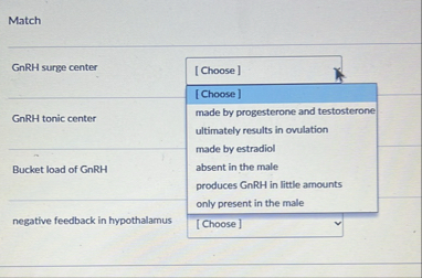 Solved MatchGnRH surge centerGnRH tonic centerBucket load of | Chegg.com