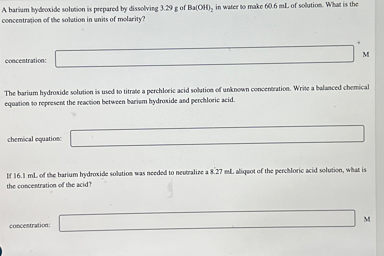 Solved A barium hydroxide solution is prepared by dissolving | Chegg.com