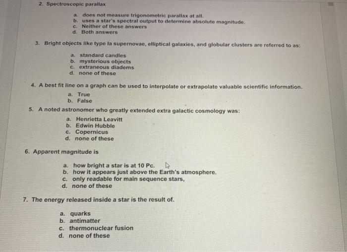Solved 2 Spectroscopic Parallax Does Not Measure