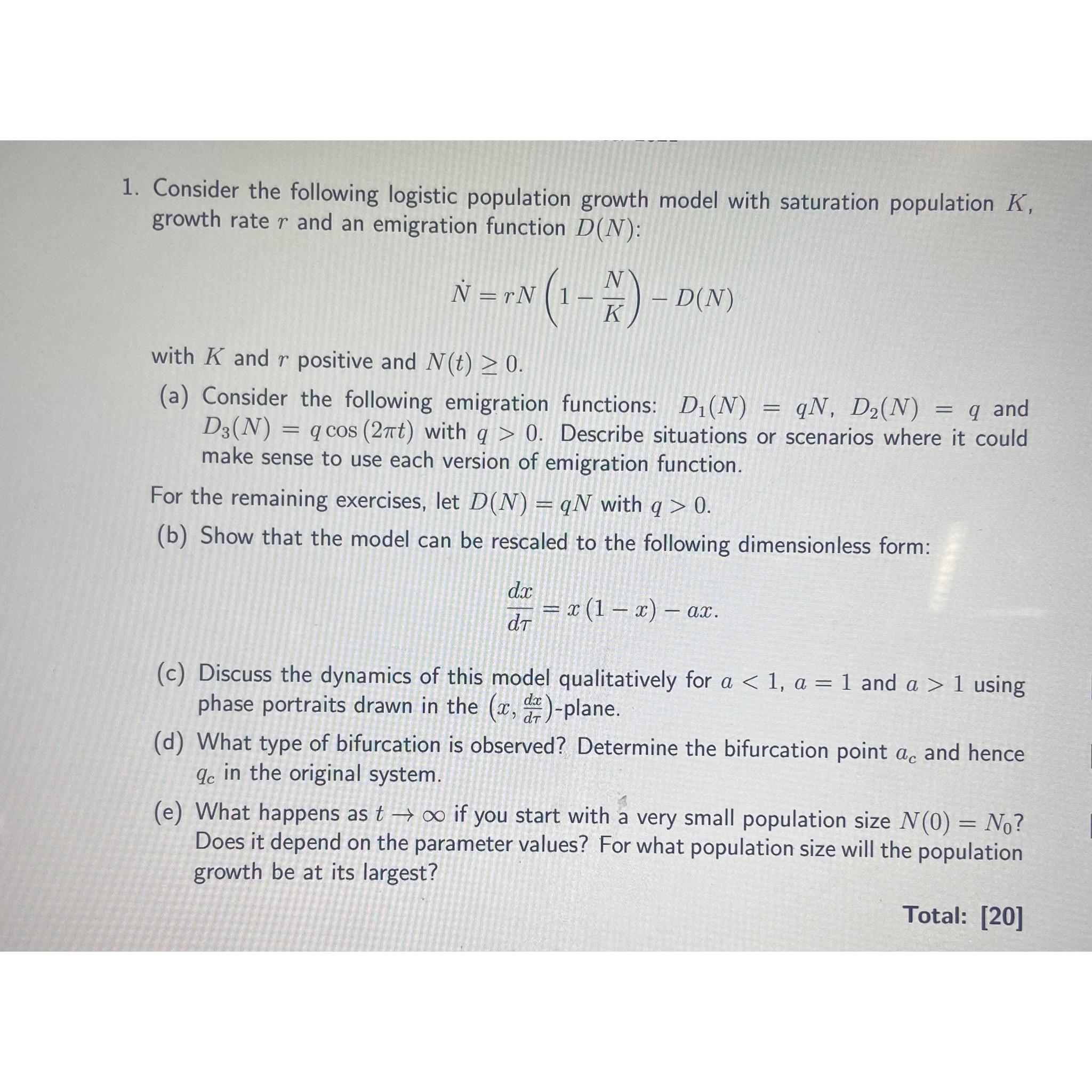 Consider the following logistic population growth | Chegg.com