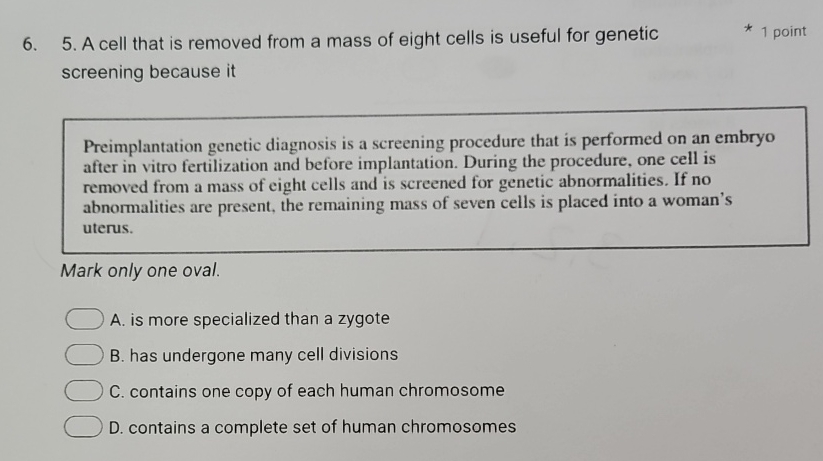 Solved A cell that is removed from a mass of eight cells is | Chegg.com