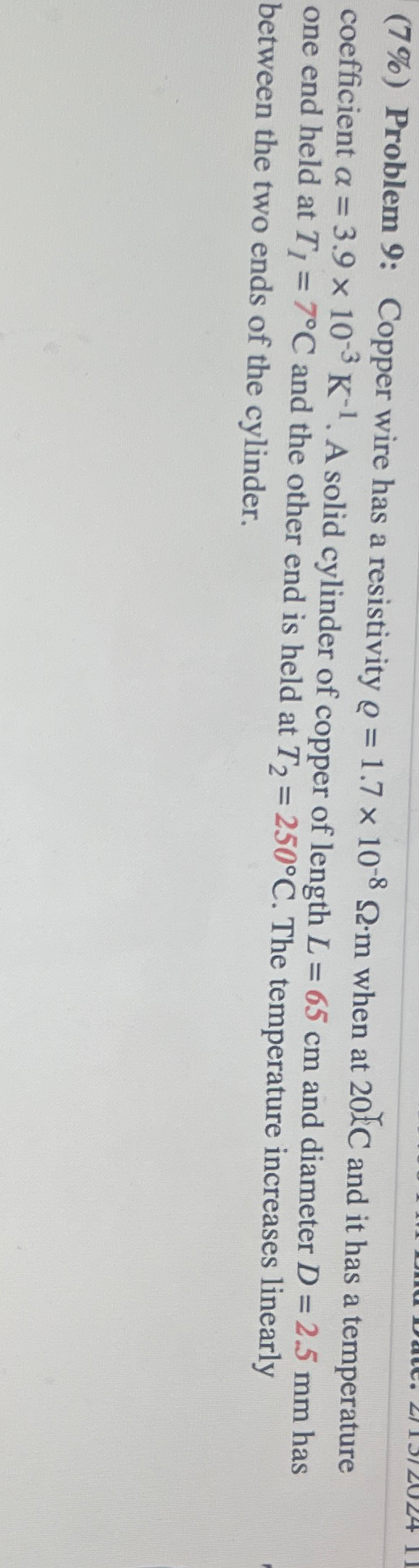 Solved (7%) ﻿Problem 9: Copper wire has a resistivity | Chegg.com
