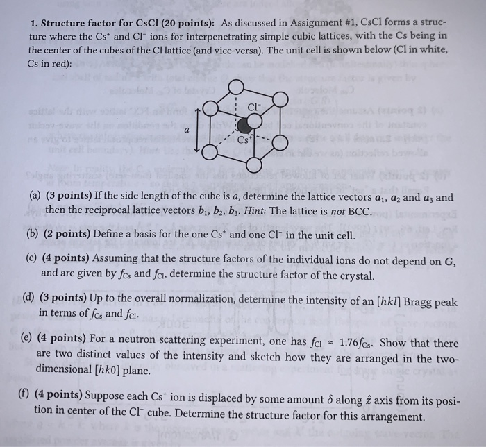 Solved 1. Structure factor for CsCl (20 points): As | Chegg.com