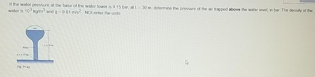 Solved If the water pressure at the base of the water tower | Chegg.com