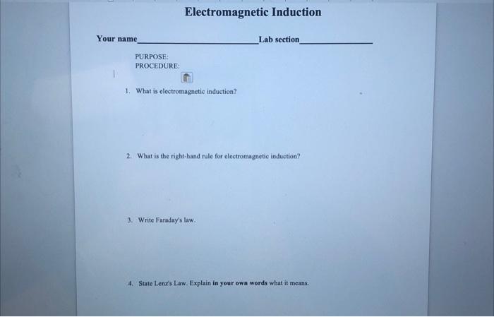 Solved Your name 1 PURPOSE: PROCEDURE: Electromagnetic | Chegg.com