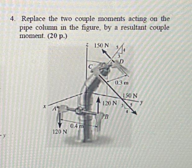 Solved 4. Replace the two couple moments acting on the pipe | Chegg.com
