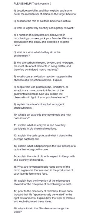 Solved PLEASE HELP! Thank you sm :) 1) describe penicillin, | Chegg.com