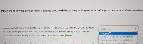 Solved Match the following gender mainstreaming tools with | Chegg.com