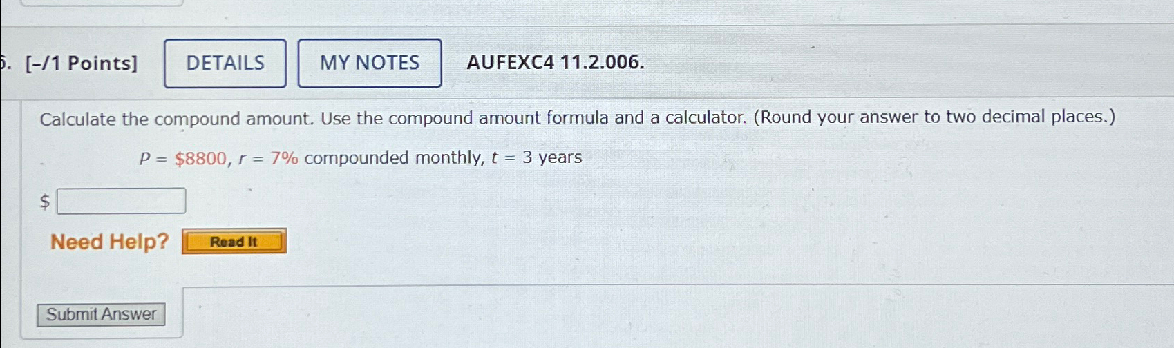 Solved [-/1 ﻿Points]AUFEXC4 11.2.006.Calculate the compound | Chegg.com