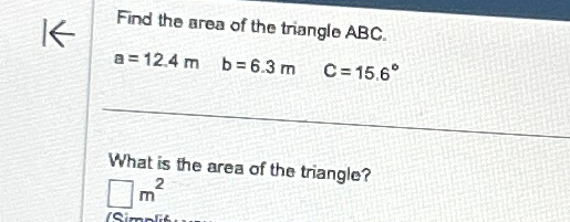 Solved Find the area of the triangle | Chegg.com