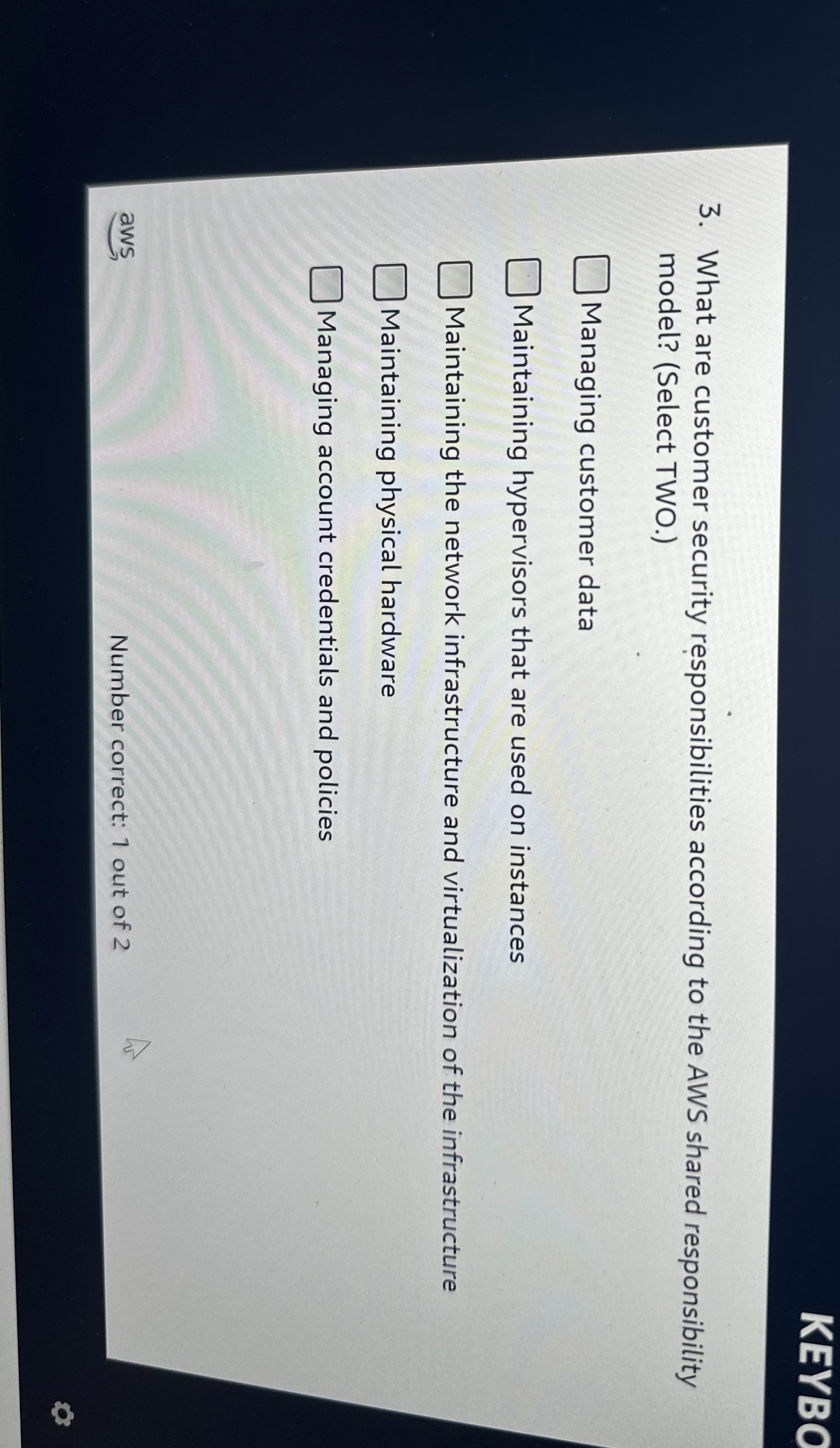 Solved KEYBO3. ﻿What are customer security responsibilities | Chegg.com