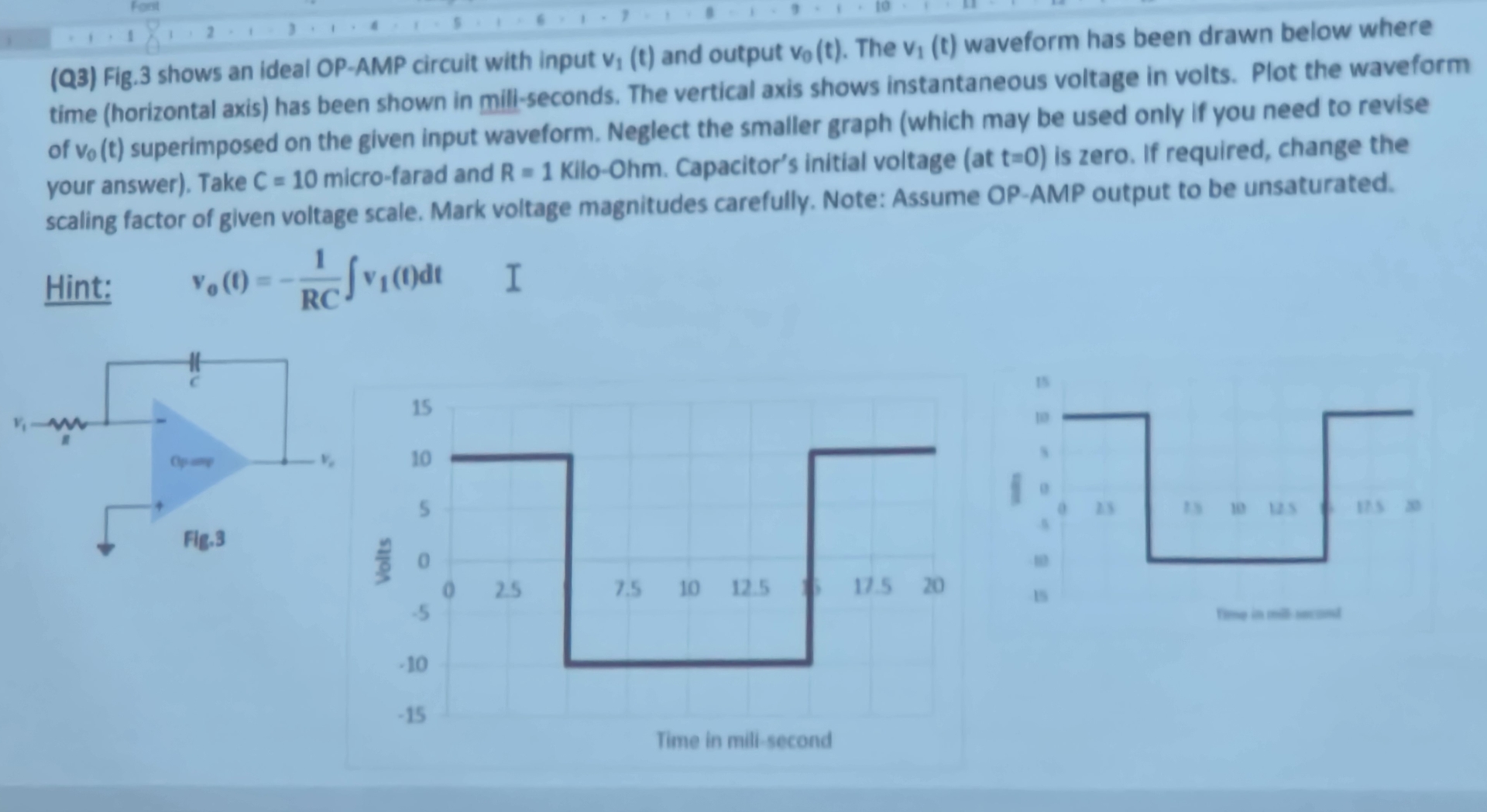 Solved (Q3) ﻿Fig. 3 ﻿shows an ideal OP-AMP circuit with | Chegg.com