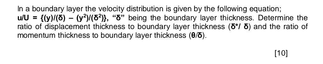 Solved In a boundary layer the velocity distribution is | Chegg.com