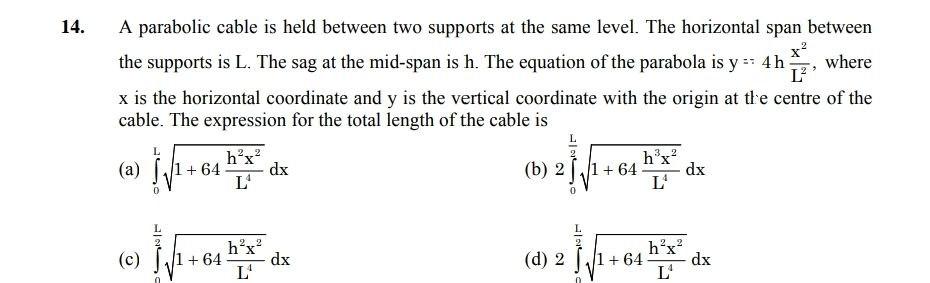 Solved 14. A parabolic cable is held between two supports at | Chegg.com