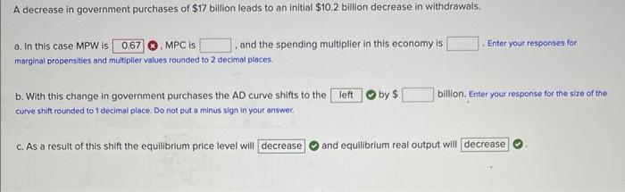 Solved A decrease in government purchases of $17 billion | Chegg.com