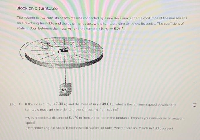 Solved Block on a turntable The system below consists of two | Chegg.com