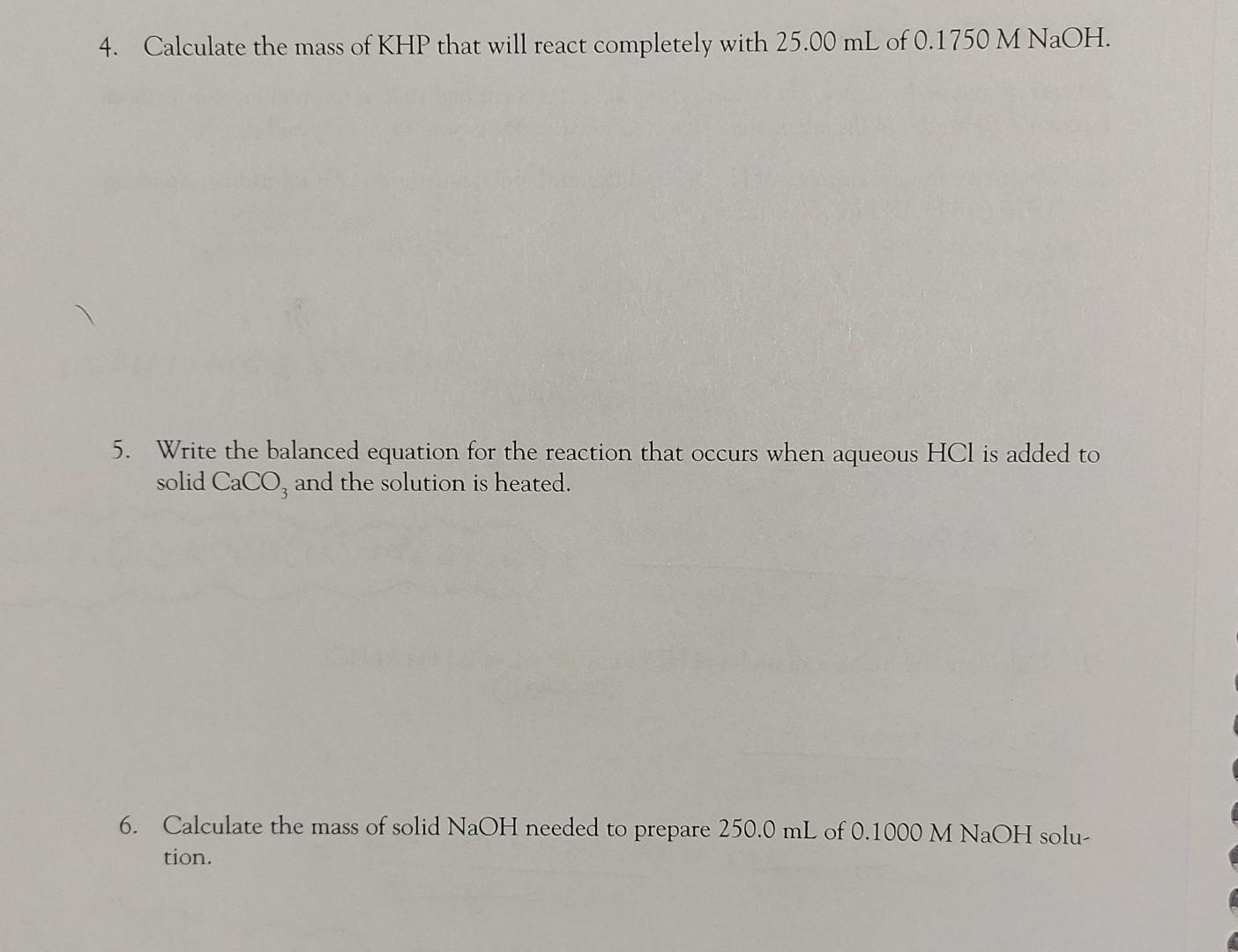 Solved 4. Calculate the mass of KHP that will react | Chegg.com