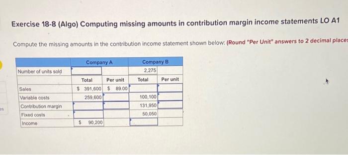 Solved Exercise 18-8 (Algo) Computing missing amounts in | Chegg.com Solved Exercise 18-8 (Algo) Computing missing amounts in | Chegg.com
