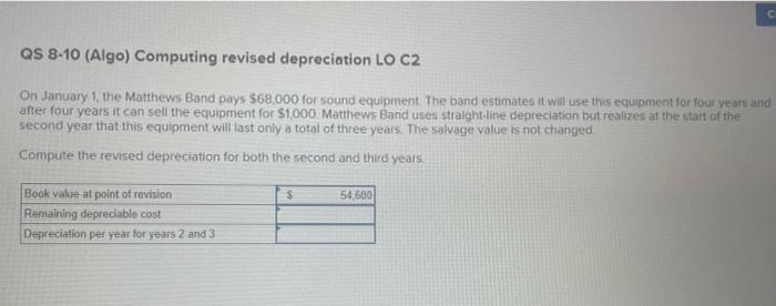 Solved QS 8-10 (Algo) Computing revised depreciation LO C2 | Chegg.com