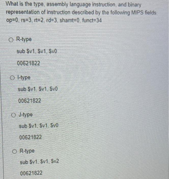 Solved What is the type, assembly language instruction, and | Chegg.com