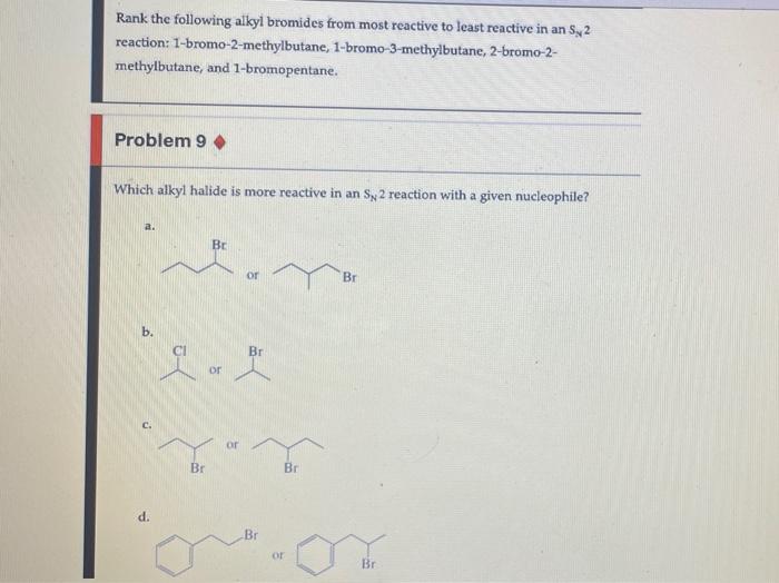 Solved Rank the following alkyl bromides from most reactive | Chegg.com