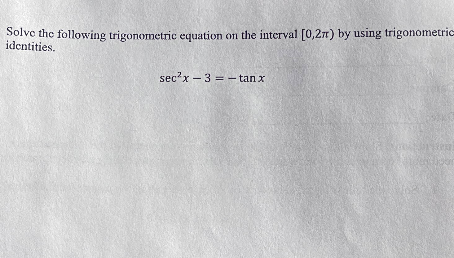 Solved Solve the following trigonometric equation on the | Chegg.com