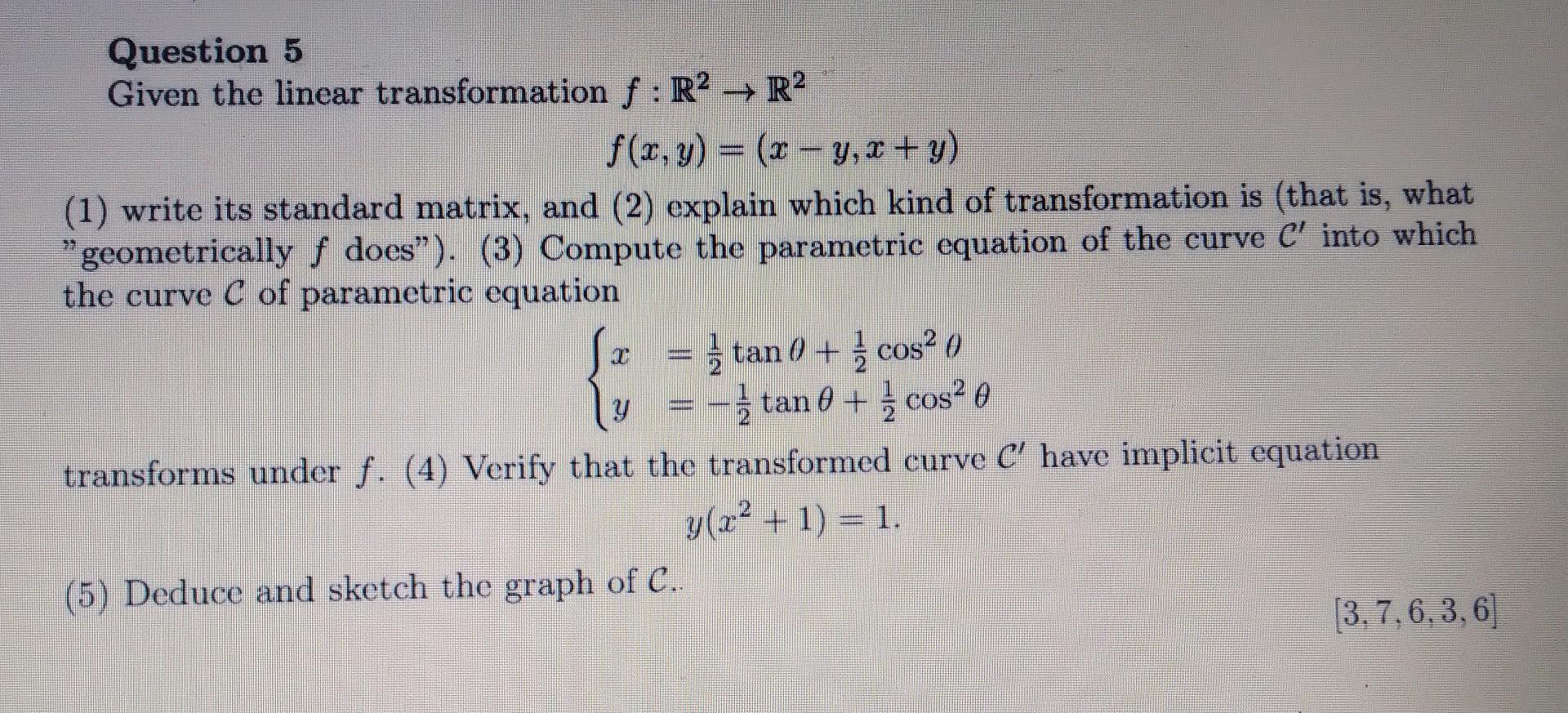 Solved Question 5 Given the linear transformation f:R2→R2 | Chegg.com