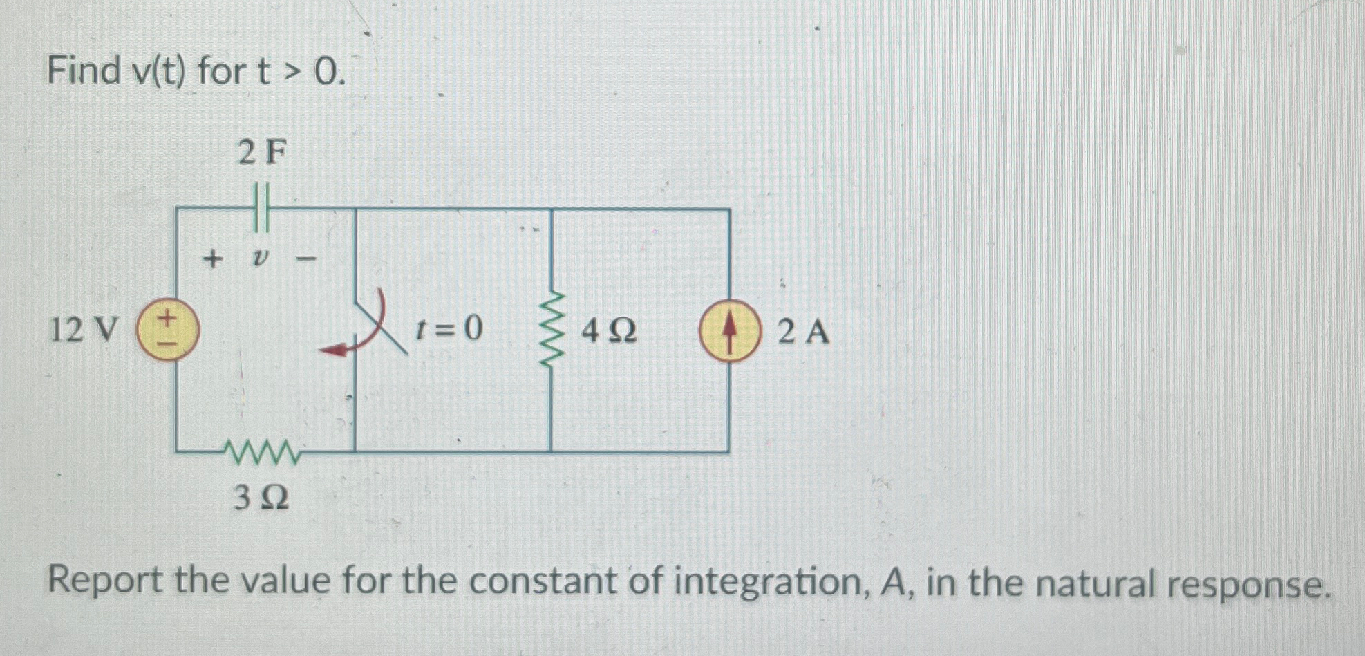 Solved Find v(t) ﻿for t>0Report the value for the constant | Chegg.com