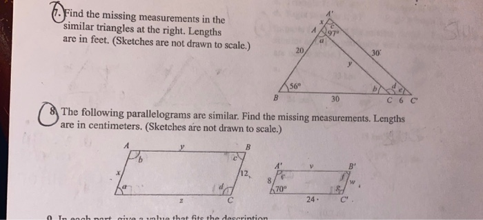 Solved 17. Find the missing measurements in the similar | Chegg.com